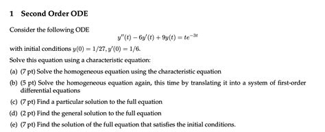 Solved Second Order ODE Consider The Following ODE Y T Chegg
