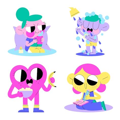 Free Vector Cartoon Self Care Stickers Collection