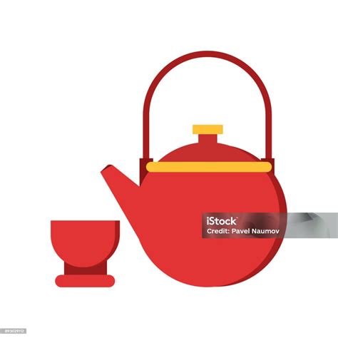 빨간 주전자와 컵의 아이콘입니다 전통적인 중국 다도 식기 아시아 문화 개념입니다 격리 된 평면 벡터 일러스트 레이 션 0명에 대한 스톡 벡터 아트 및 기타 이미지 Istock
