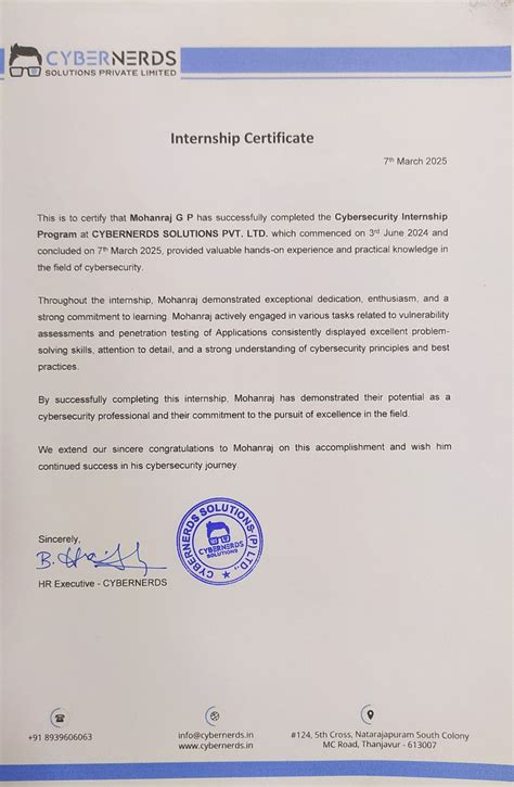 Cybersecurity Pentesting Websecurity Ethicalhacking Internship… Mohanraj Gp