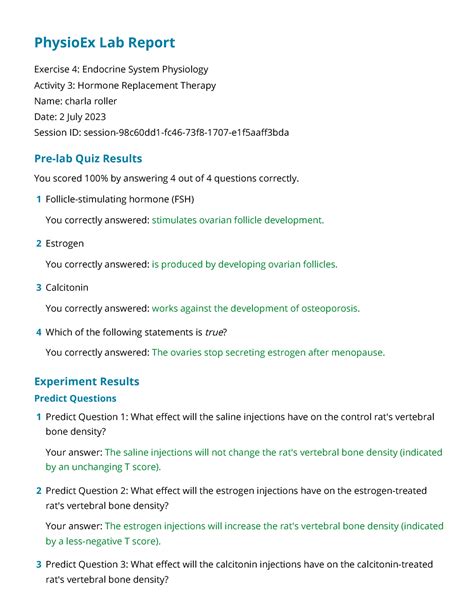 Physio Ex Exercise 4 Activity 3 Physioex Lab Report Exercise 4 Endocrine System Physiology