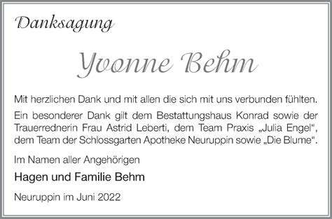 Traueranzeigen Von Yvonne Behm Märkische Onlinezeitung Trauerportal