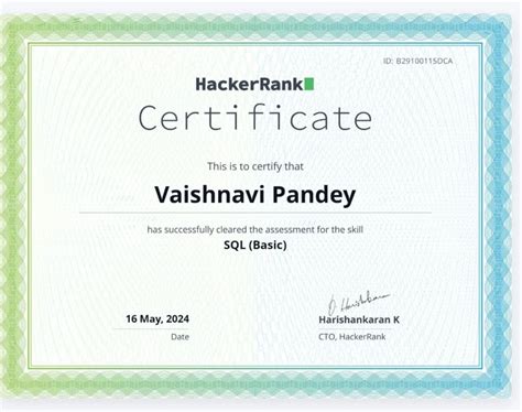 Vaishnavi Pandey On Linkedin Sql Certification Hackerrank