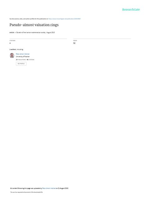 Pseudo Almostvaluationrings Pdf Ring Mathematics Ring Theory