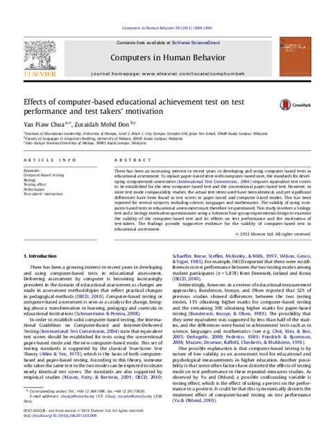 Pdf Effects Of Computer Based Educational Achievement Test On Test Performance And Test Takers