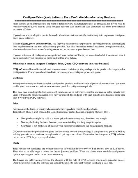 PPT Configure Price Quote Software For A Profitable Manufacturing Business PowerPoint