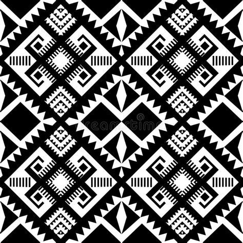 Black And White Geometric Ethnic Seamless Pattern Design For Wallpaper Background Fabric
