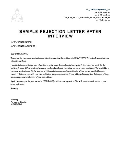 Sample Rejection Letter Pdfsimpli