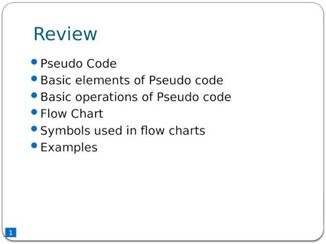 Pptx Review 1 Pseudo Code Basic Elements Of Pseudo Code Basic