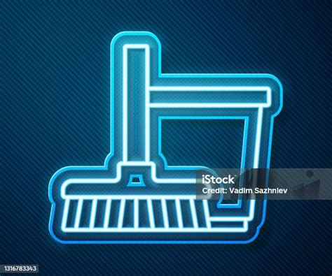 파란색 배경에 격리 된 빛나는 네온 라인 걸레와 버킷 아이콘 청소 서비스 개념 벡터 가사 집안일에 대한 스톡 벡터 아트 및 기타 이미지 가사 집안일 가정 생활 깔끔한