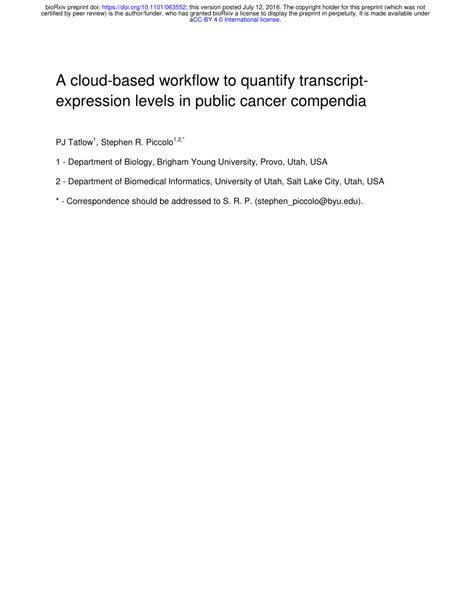 Pdf A Cloud Based Workflow To Quantify Transcript Expression Levels