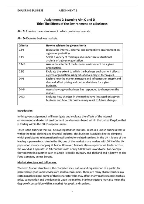 Btec Level 3 Unit 1 Assignment 2 Distinction Unit 1 Exploring Business Stuvia Uk