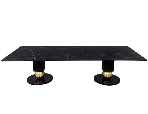 Custom Modern Porcelain Black Dining Table With Geometric Pedestals For