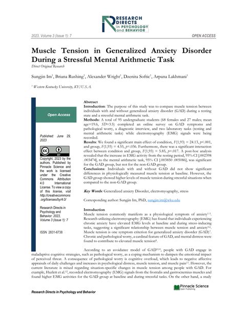 Pdf Muscle Tension In Generalized Anxiety Disorder During A Stressful