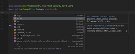 PyCharm Intellisense Not Working For Subordinate Objects Of Passed In Parameter In Discord Py
