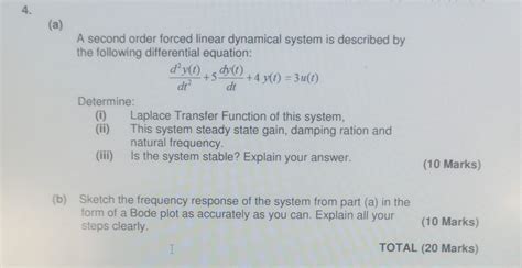Solved A A Second Order Forced Linear Dynamical System Chegg