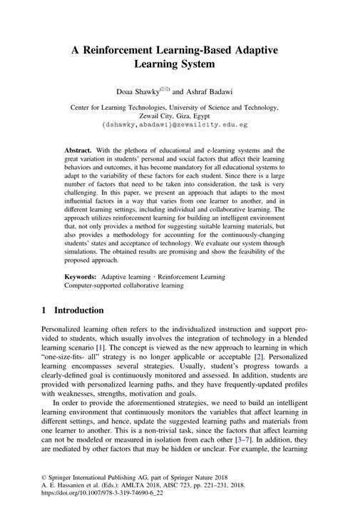 Pdf A Reinforcement Learning Based Adaptive Learning System