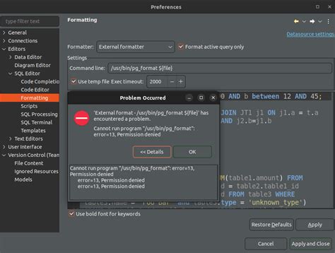 External Formatter Cannot Run Program Usrbinpgformat Error13