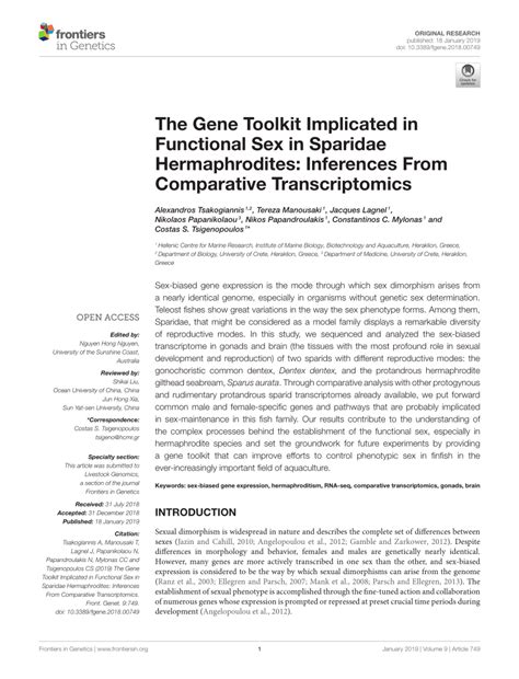 Pdf The Gene Toolkit Implicated In Functional Sex In Sparidae Hermaphrodites Inferences From