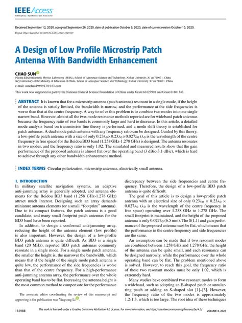 A Design Of Low Profile Microstrip Patch Antenna With Bandwidth Enhancement Pdf Antenna