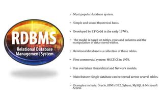 Difference Between RDBMS DBMS PPTX Databases Computer Software And Applications