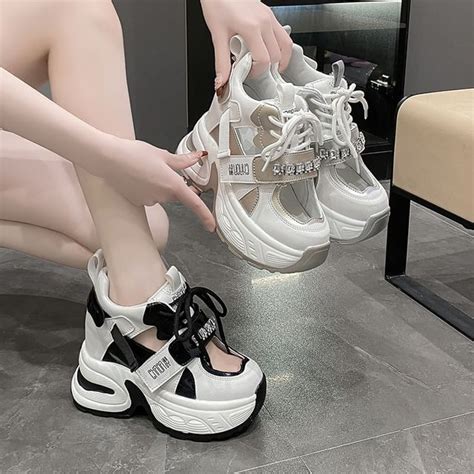 Platform Rhinestone Cutout Panel Hidden Wedge Sneakers In 2025 Lacing