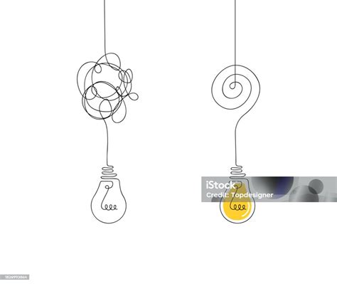 Tangled And Scribble Wires With Light Bulbs In One Continuous Line Drawing Stock Illustration