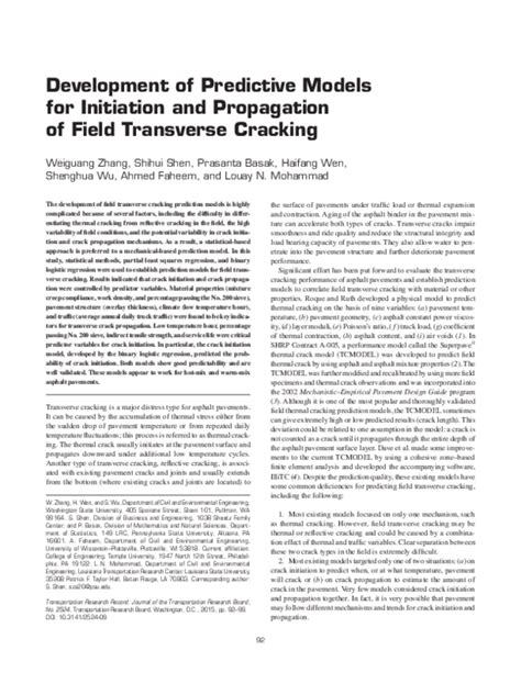 Pdf Development Of Predictive Models For Initiation And Propagation Of Field Transverse Cracking