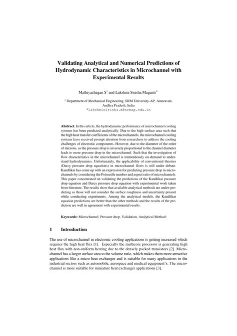 Pdf Validating Analytical And Numerical Predictions Of Hydrodynamic Characteristics In
