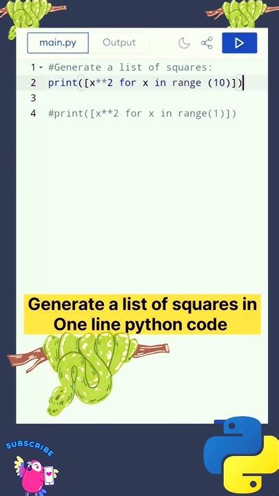 Generate A List Of Squares Using One Line Python Code Python Square Shorts Youtube