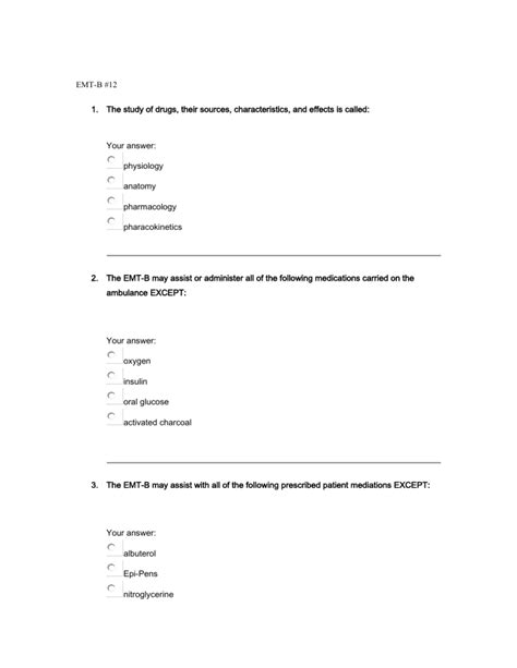 EMT B Pharmacology Test Medications Administration