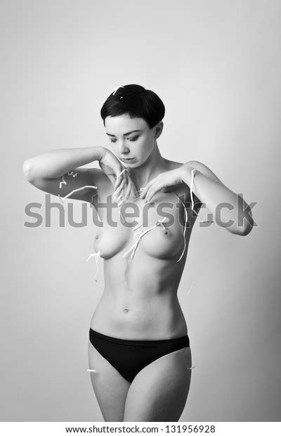 Naked Woman Posing Shredded Paper Down Stock Photo Shutterstock
