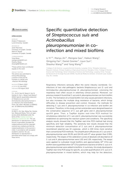 Pdf Specific Quantitative Detection Of Streptococcus Suis And