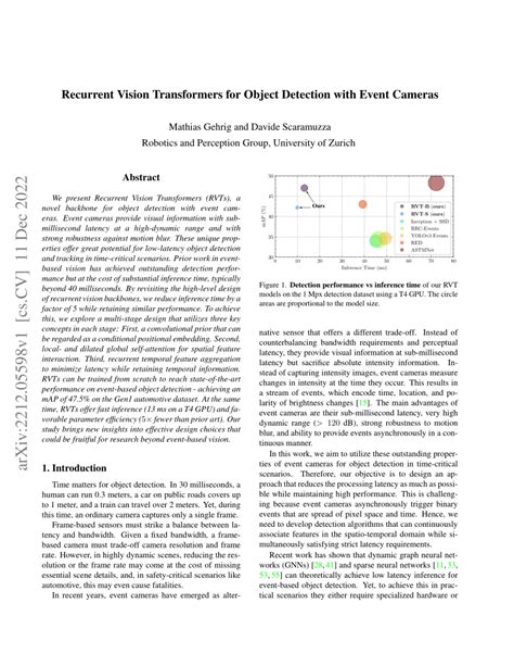 Pdf Recurrent Vision Transformers For Object Detection With Event Cameras