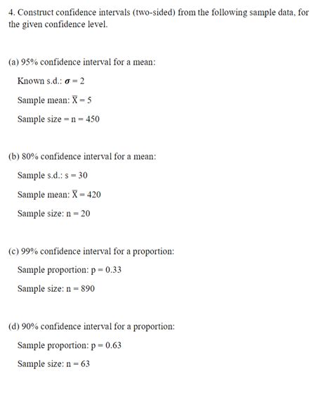 solved 4 construct confidence intervals two sided from