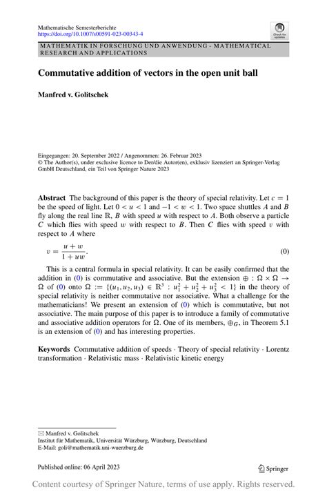 Commutative Addition Of Vectors In The Open Unit Ball