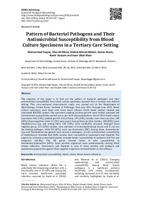 Pdf Pattern Of Bacterial Pathogens And Their Antimicrobial
