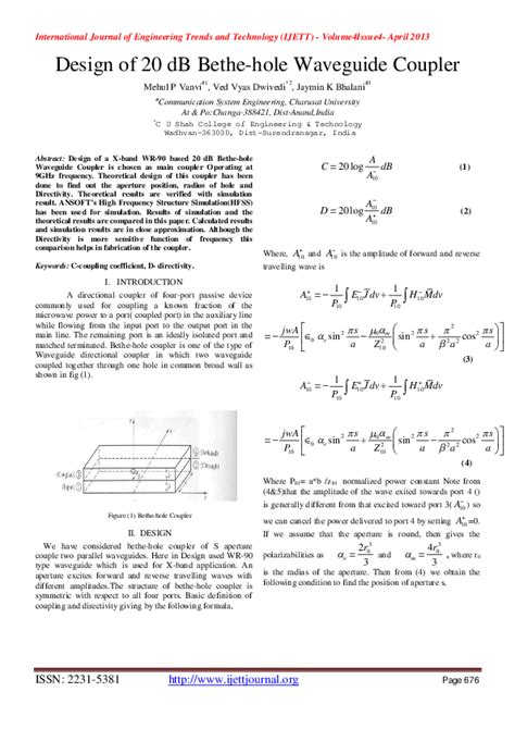 Pdf Design Of 20 Db Bethe Hole Waveguide Coupler