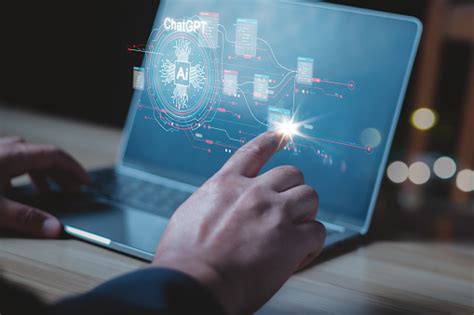 사업가 Ai 인공 지능과 채팅 기술 스마트 로봇 Ai 인공 지능을 사용하여 명령 프롬프트를 입력하여 무언가를 생성하고 미래 기술