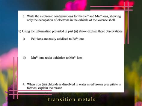 Transition Metals Worksheet Teaching Resources