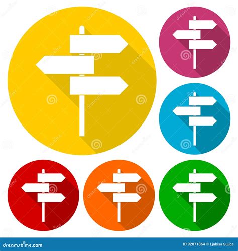 Signpost Icon Pointer Symbol Set With Long Shadow Stock Vector Illustration Of Modern Left