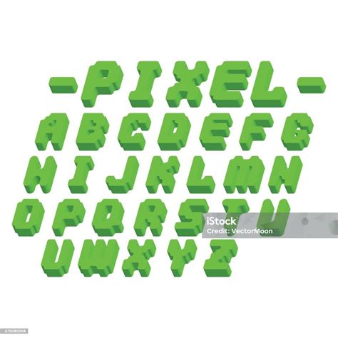 픽셀 복고풍 글꼴 비디오 컴퓨터 게임 디자인 8 비트 문자 전자 미래 스타일 벡터 Abc 서체 디지털 크리에이 티브 알파벳 절연 3차원 형태에 대한 스톡 벡터 아트 및 기타