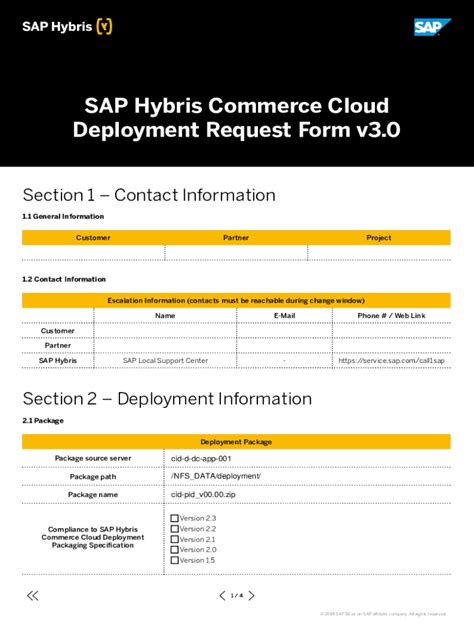 Fillable Online Sap Hybris Commerce Cloud Deployment Request Form V30