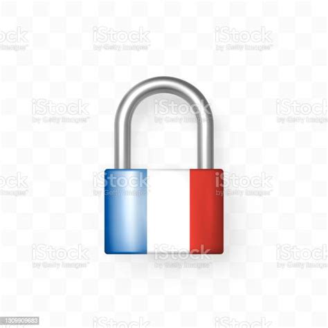프랑스 국기로 장식 된 보안 밀폐 된 자물쇠 체크 인 배경에 격리 된 개체입니다 아이콘을 잠급합니다 데이터 보호 보안 비밀 정보 테두리가 잠겨 잠금 개념 가까운에 대한 스톡