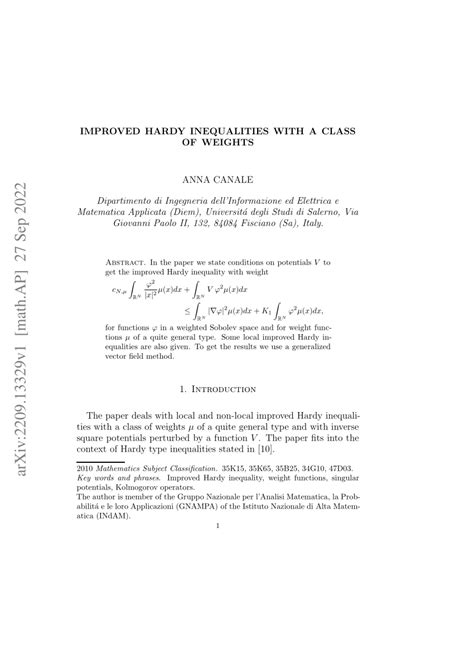 Pdf Improved Hardy Inequalities With A Class Of Weights