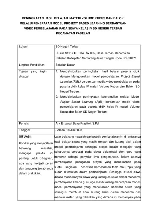 Pdf Peningkatan Hasil Belajar Materi Volume Kubus Dan Balok Melalui Penerapan Model Project