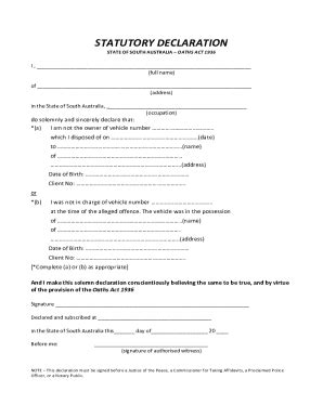 Fillable Online Flinders Edu STATUTORY DECLARATION South Australia Fax Email Print PdfFiller