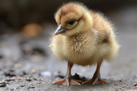 Primer Plano De Pollito Esponjoso Con Su Diminuto Pico Y Patas A La Vista Creado Con Ai