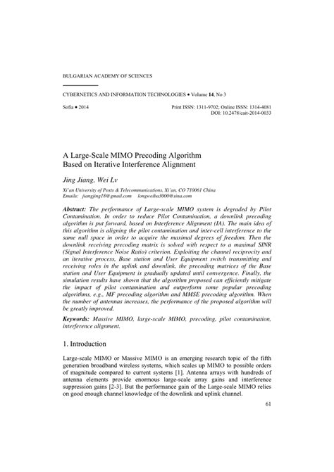 Pdf A Large Scale Mimo Precoding Algorithm Based On Iterative