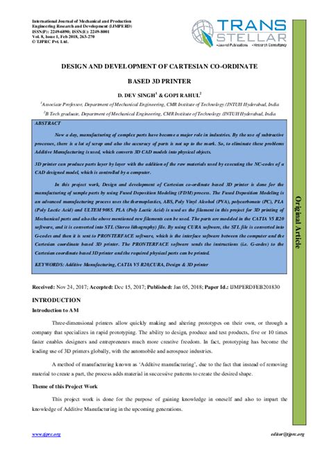 Pdf Design And Development Of Cartesian Co Ordinate Based 3d Printer